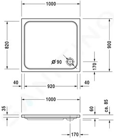 DURAVIT - D-Code Sprchová vanička 1000x900 mm, Antislip, alpská bílá (720107000000001)
