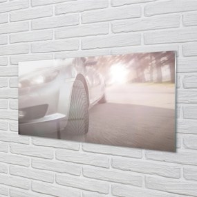 akrylový obraz Stříbrné auto street tree 125x50 cm