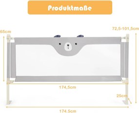 Costway Zábrana na postel Zábradlí na pro batolata Vertikální zábradlí na 180 cm