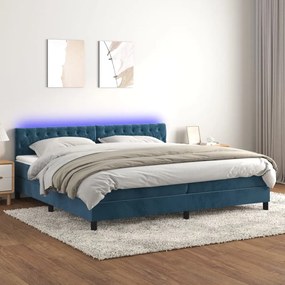 Box spring postel s matrací a LED tmavě modrá 200x200 cm samet,  3134607