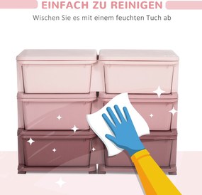 HOMCOM Plastový úložný box, úložný prostor na hračky, 6 zásuvek, organizér na hračky, komoda do dětského pokoje, růžová | Aosom