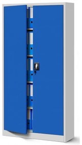 Kovová policová skříň JANA se zámkem - šedá/modrá - rozměr 185x90 cm - 3D6335