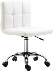 HOMCOM Kancelářská židle, ergonomická židle bez područek, výškově nastavitelná otočná židle, počítačová židle do kanceláře, studovny, umělá kůže, bílá