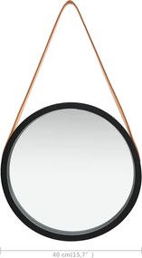 Nástěnné zrcadlo s popruhem 40 cm černé 320363