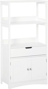 Kleankin Koupelnová skříňka se 3 policemi, šuplíkem a 2 dveřmi – Moderní skříňka na podlaze pro kuchyň, ložnici a obývací pokoj 60x33x122,5 cm Bílá |