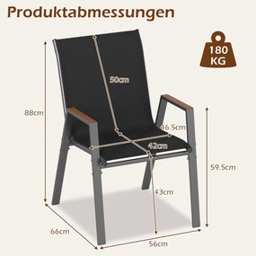 Costway Sada 6 zahradních židlí stohovací židle s vysokým