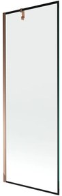 Mexen Next, vanová zástěna 1-křídlová 70 x 150 cm, fixní křídlo, 6 mm čiré sklo s černým vzorem, růžové zlato profil, 895-070-000-00-70-60