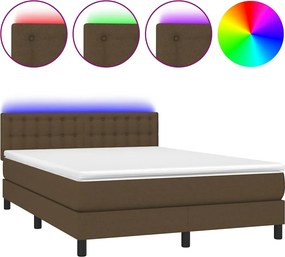 Box spring postel s matrací a LED tmavě hnědá 140x200 cm textil 3133480