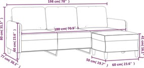 3místná pohovka s podnožkou tmavě šedá 180 cm samet 3201175