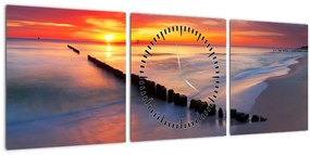 Obraz - Západ slunce, Baltské moře, Polsko (s hodinami) (90x30 cm)