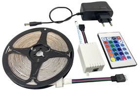 BERGE LED pásek RGB - IP65 - 5m + dálkové ovládání + napájecí adaptér - SADA
