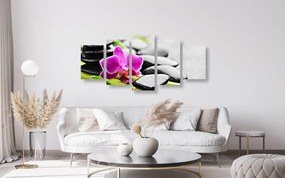 5-dílný obraz wellness zátiší s fialovou orchidejí - 200x100 cm