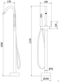 Mexen Gaja, volně stojící vanová baterie, zlatá lesklá, 75333-50