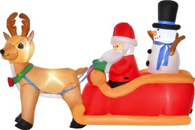 HOMCOM Vánoční dekorace Nafukovací Santa Claus venkovní vánoční dekorace, sáně, včetně ventilátoru, 1,8 m, červená + hnědá
