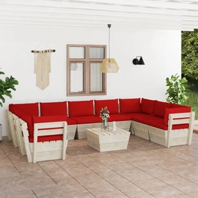 vidaXL 10dílná zahradní sedací souprava z palet podušky smrkové dřevo [3063626] Barva: Červená