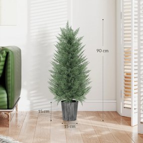 HOMCOM sada 2 velkých umělých cypřišů 90 cm v květináčích – realistické plastové rostliny do obýváku, ložnice, kanceláře či kryté terasy • Moderní de…
