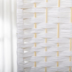 HOMCOM Skládací Předěl s 4 Panely 160x170 cm, S Rámem z Dřeva a Papírovým Provázkem pro Ložnici a Obývací Pokoj - Bílá