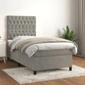vidaXL Box spring postel s matrací 90x200 cm samet [3143185] Barva: světle šedá
