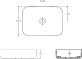 Isvea INFINITY RECTANGLE keramické umyvadlo na desku 50 x 36 cm bílá mat 10NF65050-2L