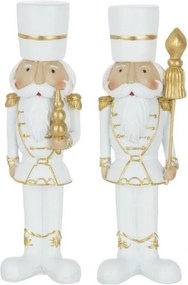 Set 2 vánočních figurek louskáčků v bílo-zlaté uniformě M – 6*4*20 cm