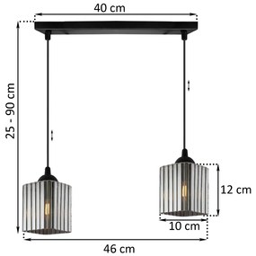 Závěsné svítidlo Riffle Square, 2x grafitové skleněné stínítko, b