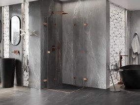 Mexen Lunar-F Duo, skládací sprchový kout 100 x 100 cm, 8mm čiré sklo, profil měděná matná, 836-100L-100P-65-00