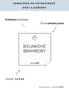 Samolepka na kořenky BYLINKOVÉ BRAMBORY průhledná  5 × 5 cm základní písmo