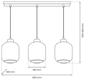 Závěsné svítidlo Sombra, 3x grafitové skleněné stínítko, b