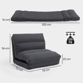 HOMCOM Sedací pytel s funkcí postele, sklápěcí opěrka, skládací, do 120 kg, 70 x 72 x 56 cm, tmavě šedá