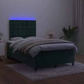 Box spring postel s matrací a LED tmavě zelená 120x200 cm samet 3136356
