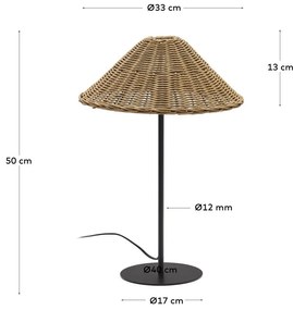 Stolní lampa s ratanovým stínidlem v černo-přírodní barvě (výška 50 cm) Urania – Kave Home