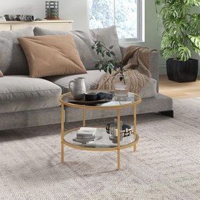 Kulatý konferenční stolek HOMCOM s policí Ø60 x 43 cm, ocelový rám, elegantní konferenční stolek do obývacího pokoje a ložnice ve zlaté barvě