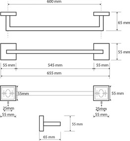 Sapho, X-SQUARE držák ručníků 650mm, chrom, XQ403