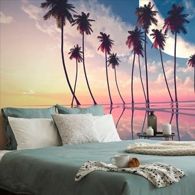 Samolepící tapeta západ slunce nad tropickými palmami - 150x100 cm