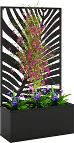 Outsunny vyvýšený balkonový truhlík s listovým trelážem – kovový truhlík 61 x 23 x 113 cm (černý) | Aosom