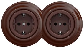 Kliklap - Dvojitá retro zásuvka domovní s rámečkem SCHUKO 230V hnědá 2xKA0035+2xKA0109