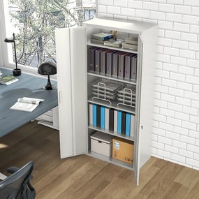HOMCOM Skříň na dokumenty, kancelářská skříň se 2 dveřmi, 5úrovňová multipurpose skříň s nastavitelností polic, ocelová úložná skříň, pro domácí kanc…