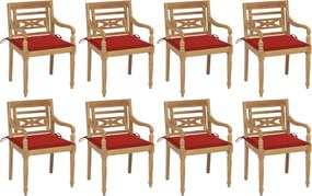 vidaXL Židle Batavia 8 ks s poduškami masivní teakové dřevo [3073354] Barva: Červená