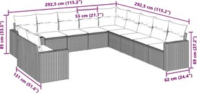 11dílná zahradní sedací souprava s poduškami šedá polyratan 3251529