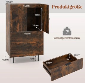 Costway Příborník dřevěný s kovovými nohami bufetová – 60 × 41,5 × 102 cm