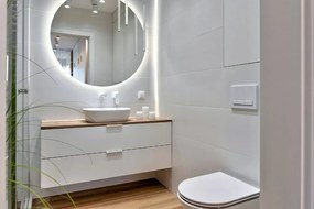 Kulaté zrcadlo na zeď s osvětlením fi 90 cm
