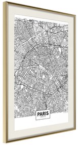 Artgeist Plakát mapa města: Paris Velikosti (šířkaxvýška): 40x60, Finální vzhled: Zlatý rám s paspartou