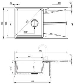 Deante ZRC_211A - Kuchyňský dřez CORIO 50x86 cm granit/grafit