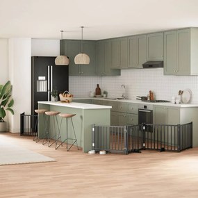Zábrana pro psy s dvířky skládací 10 panelů černá 800 cm topol 3155739