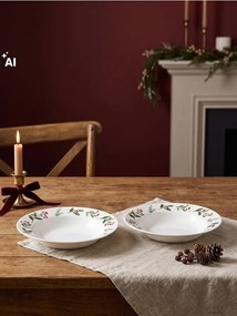 Sinsay - Skleněné hluboké talíře s vánočním potiskem větviček 2 pack - vícebarevná