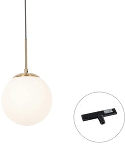 Art Deco závěsná lampa zlatá s opálovým sklem vč. černého jednofázového kolejnicového adaptéru - Slimline Flore