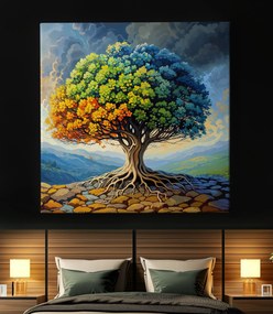 Obraz na plátně - Strom života Bouřka přichází FeelHappy.cz Velikost obrazu: 140 x 140 cm