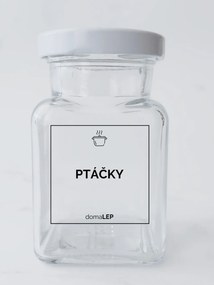 Samolepka na kořenky PTÁČKY průhledná 5 × 5 cm tučné písmo