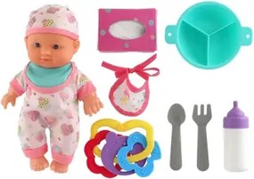 TEDDIES Panenka miminko s doplňky / 22 cm / Lahvička, chrastítko a jíd