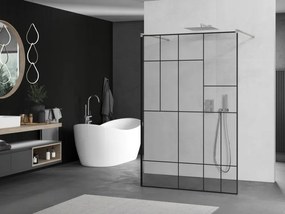 Mexen Kioto, sprchová zástěna Walk-In 110 x 200 cm, 8mm sklo černý vzor, ​​broušená ocel profil, 800-110-002-97-78